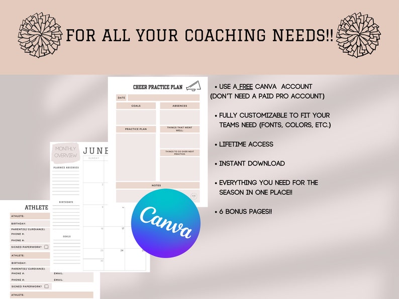 Editable Practice Planner, Cheer Coach Planner, Printable, Canva ...