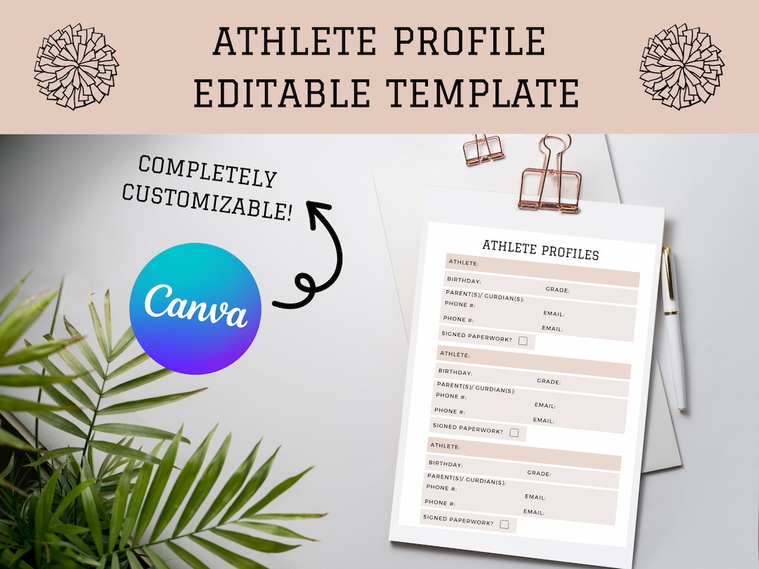 Editable Athlete Profile Template, Cheer Coach Planner, Printable - Etsy