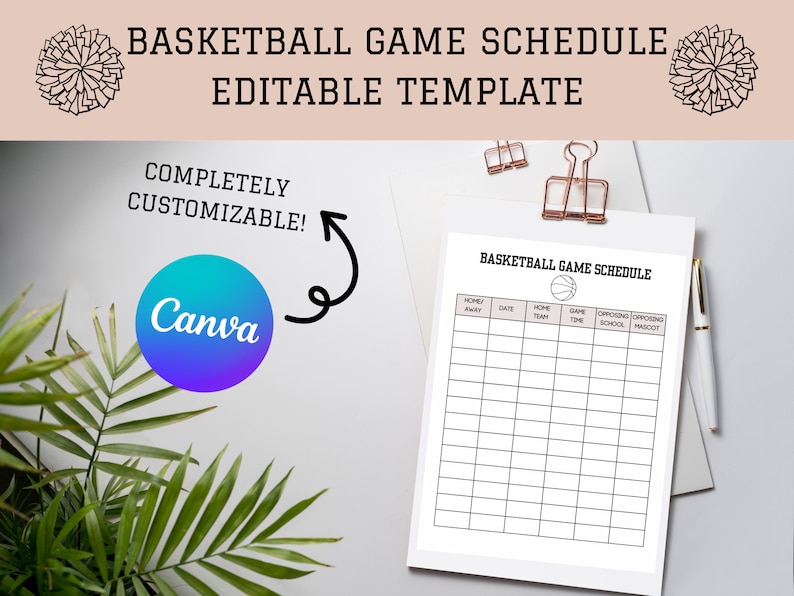 Editable Basketball Game Schedule Template, Cheer Coach Planner ...