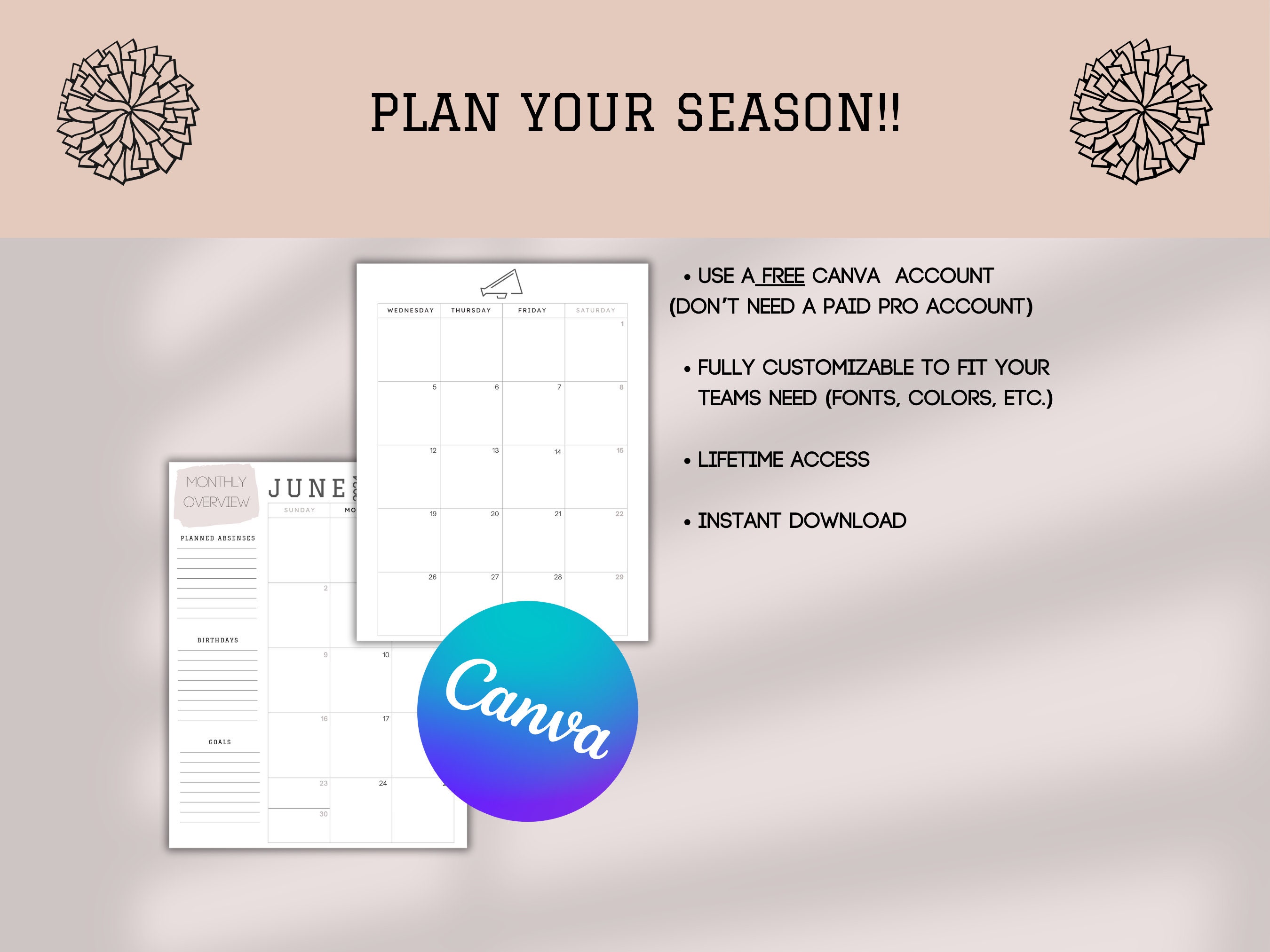 Editable Cheer Coach Calendar, Cheer Coach Planner, Monthly Calendar - Etsy