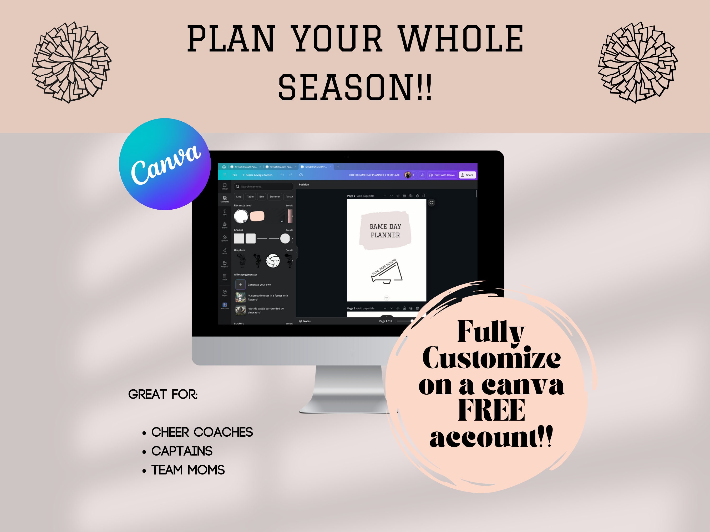 Editable Game Day Planner, Cheer Coach Planner, Printable, Canva ...