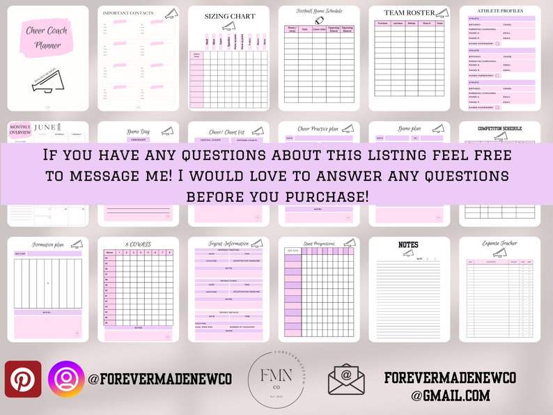 Editable Cheer Coach Binder, Cheer Coach Planner, FULL BUNDLE, 70 ...