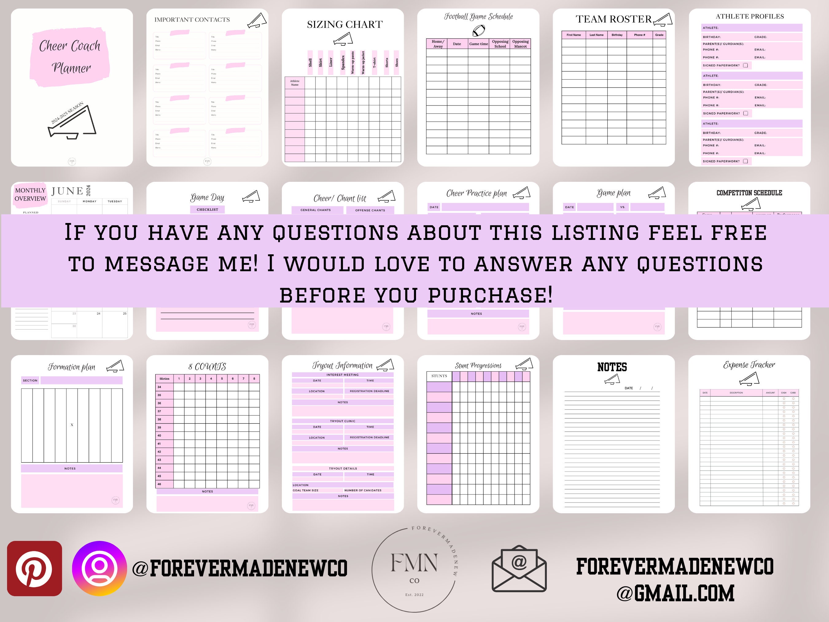 Editable Cheer Coach Binder, Cheer Coach Planner, FULL BUNDLE, 70 ...