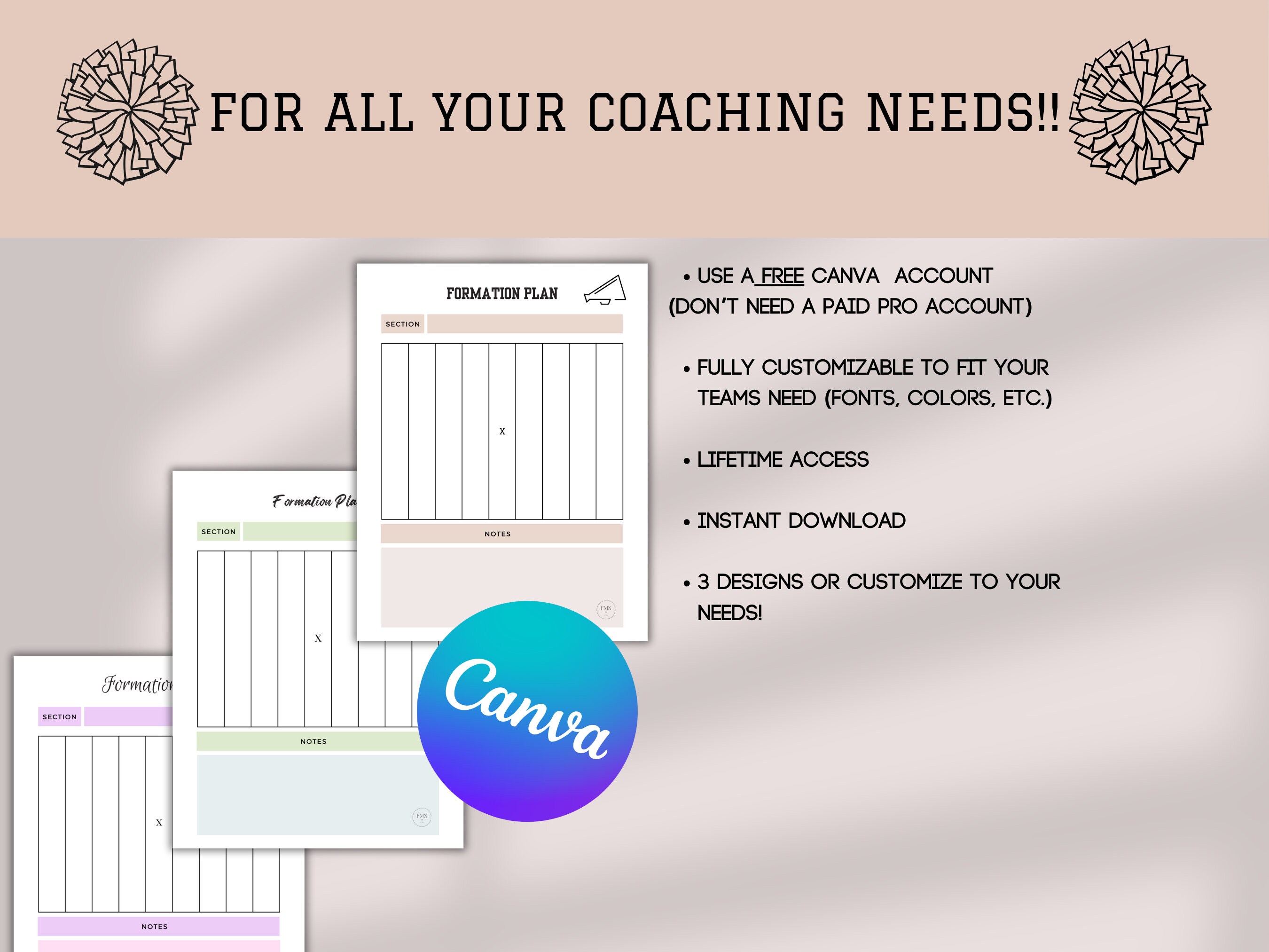 Editable 9 Panel Formation Template, Cheer Coach Planner, Printable - Etsy