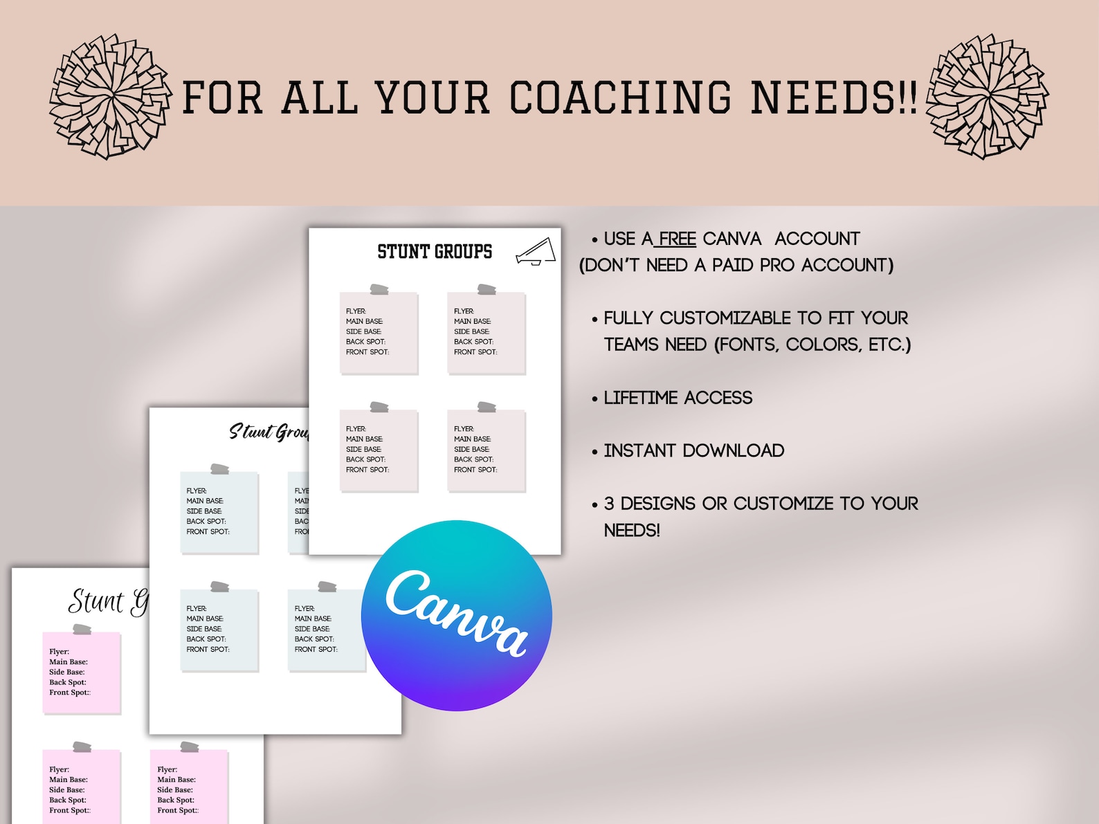 Editable Stunt Group Template, Cheer Coach Planner, Printable - Etsy