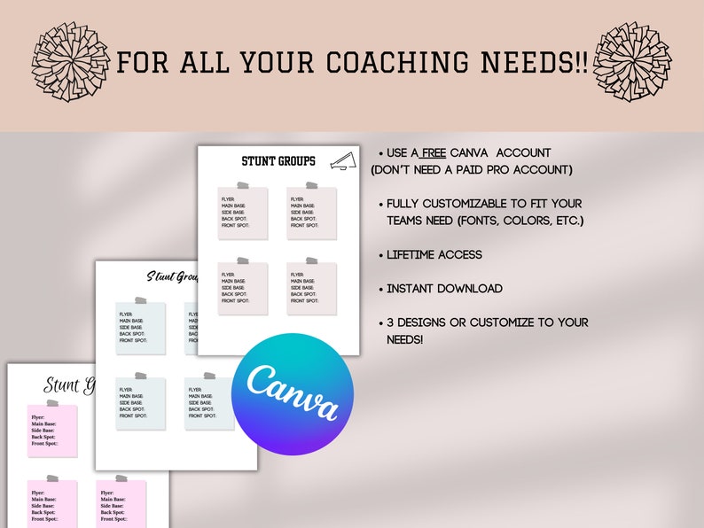 Editable Stunt Group Template, Cheer Coach Planner, Printable - Etsy