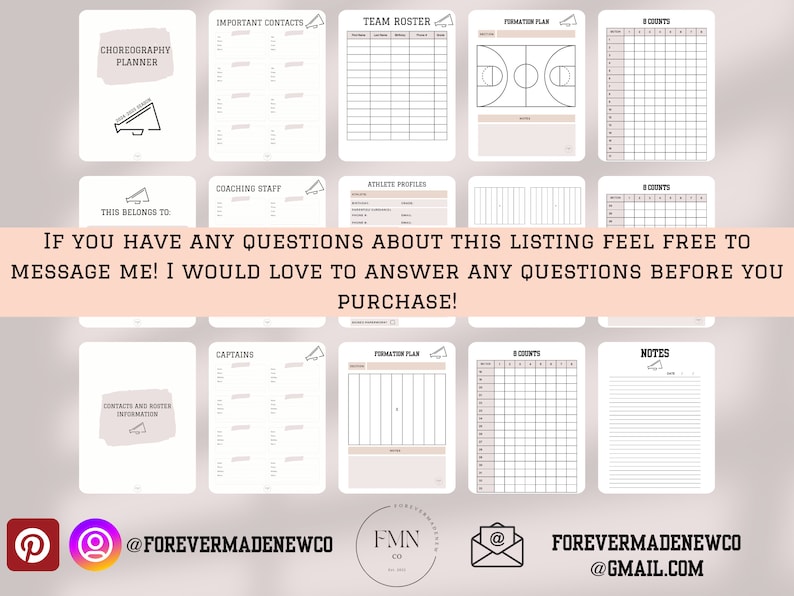 Editable Choreography Planner, Cheer Coach Planner, Printable, Canva ...