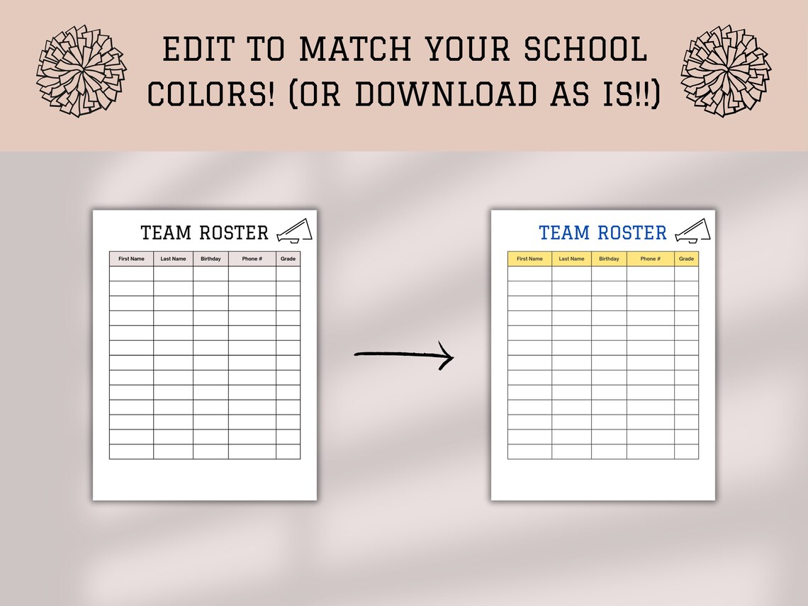 Editable Team Roster Template, Cheer Coach Planner, Printable - Etsy Canada