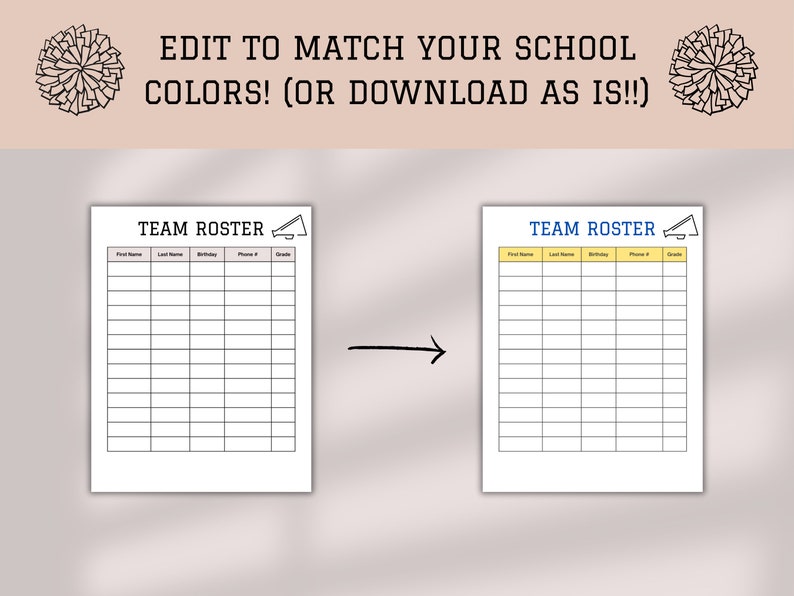Editable Team Roster Template, Cheer Coach Planner, Printable - Etsy
