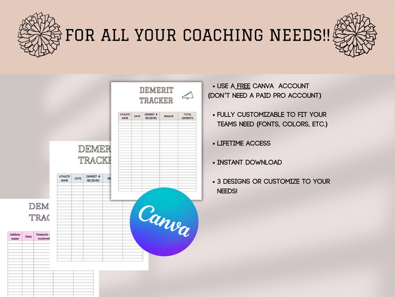 Editable Cheer Team Demerit Tracker Template, Cheer Coach Planner ...