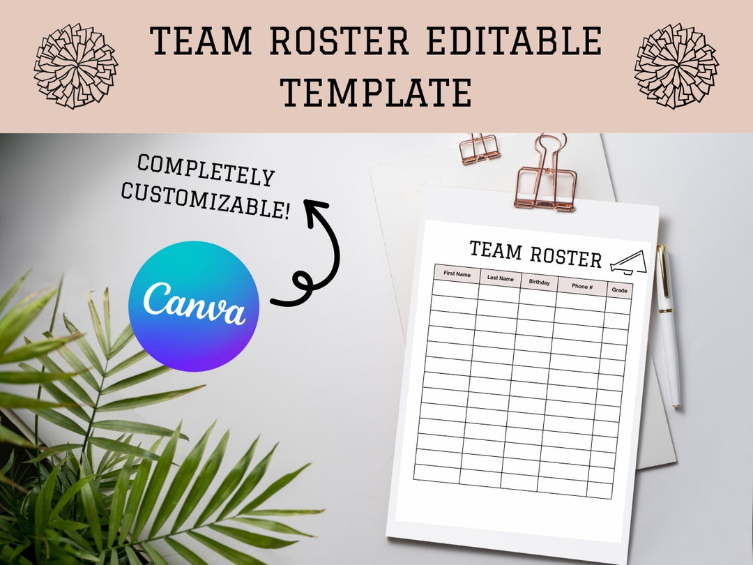 Editable Team Roster Template, Cheer Coach Planner, Printable - Etsy