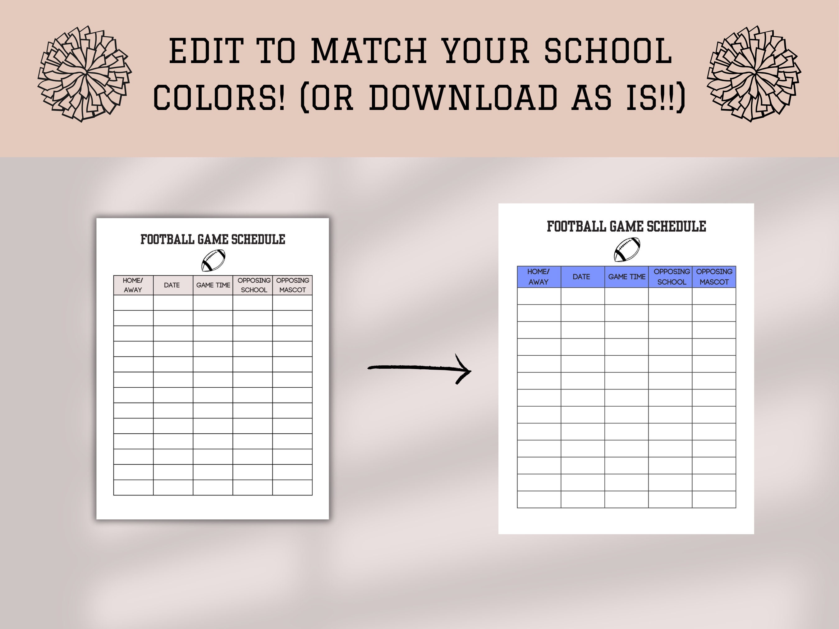 Editable Football Game Schedule Template, Cheer Coach Planner ...