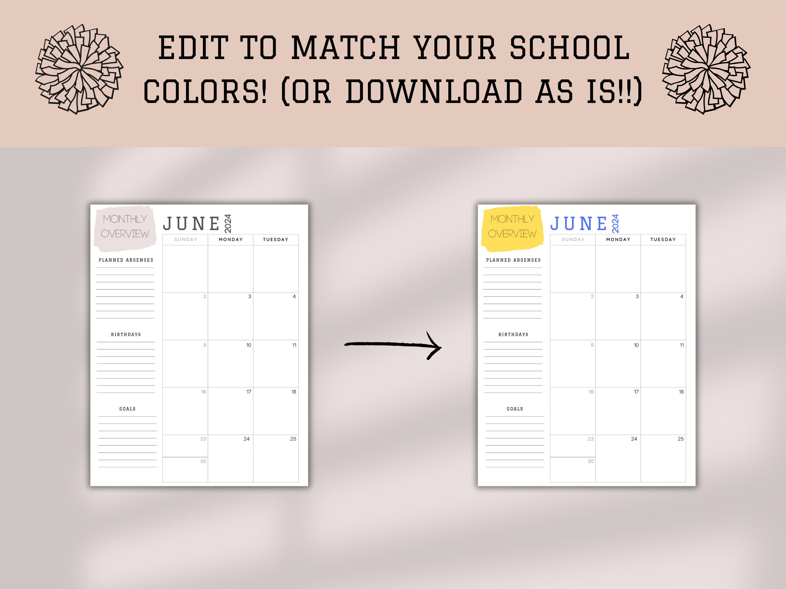 Editable Cheer Coach Calendar, Cheer Coach Planner, Monthly Calendar - Etsy