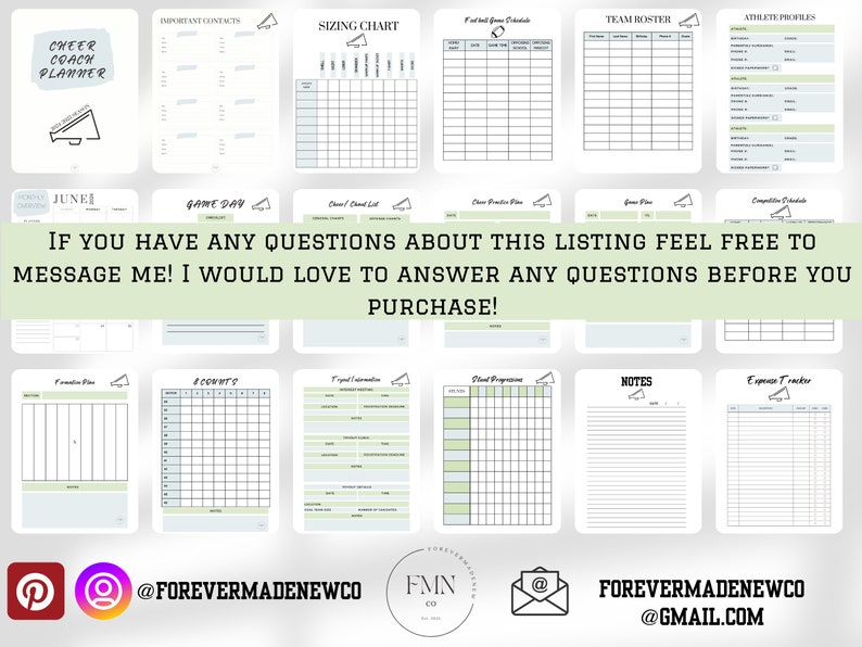 Editable Cheer Coach Binder, Cheer Coach Planner, FULL BUNDLE, 70 Pages ...