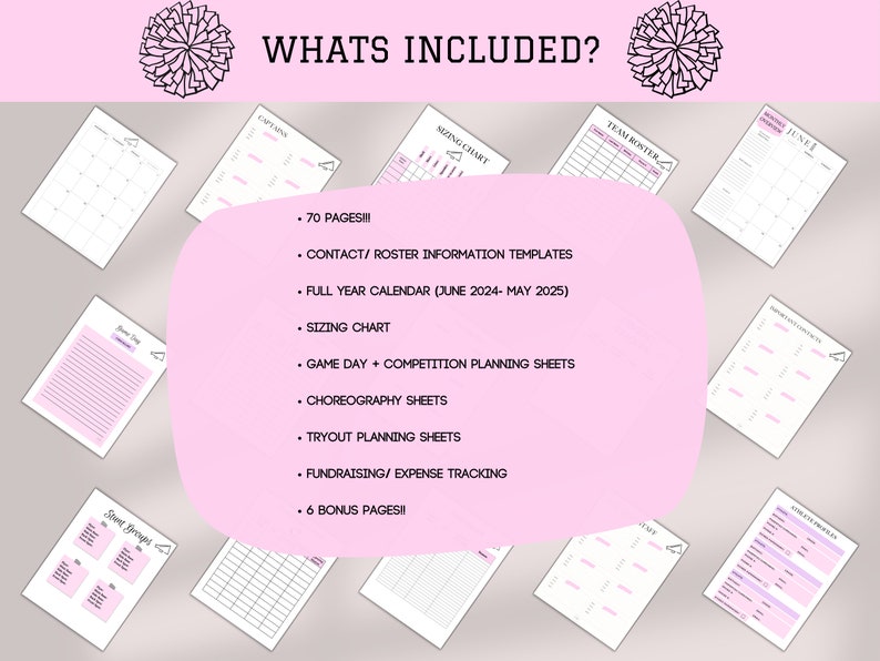 Editable Cheer Coach Binder, Cheer Coach Planner, FULL BUNDLE, 70 ...