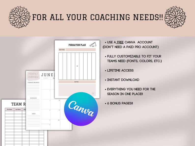 Editable Cheer Coach Planner: 70+ Page Bundle (canva Template) - Etsy