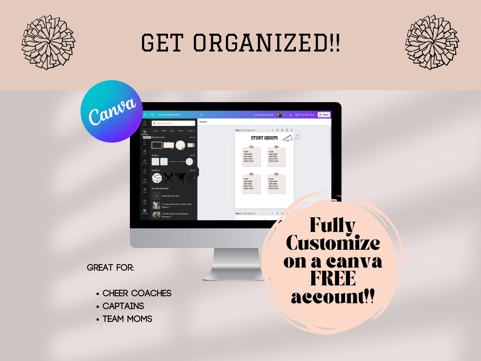 Editable Stunt Group Template, Cheer Coach Planner, Printable - Etsy