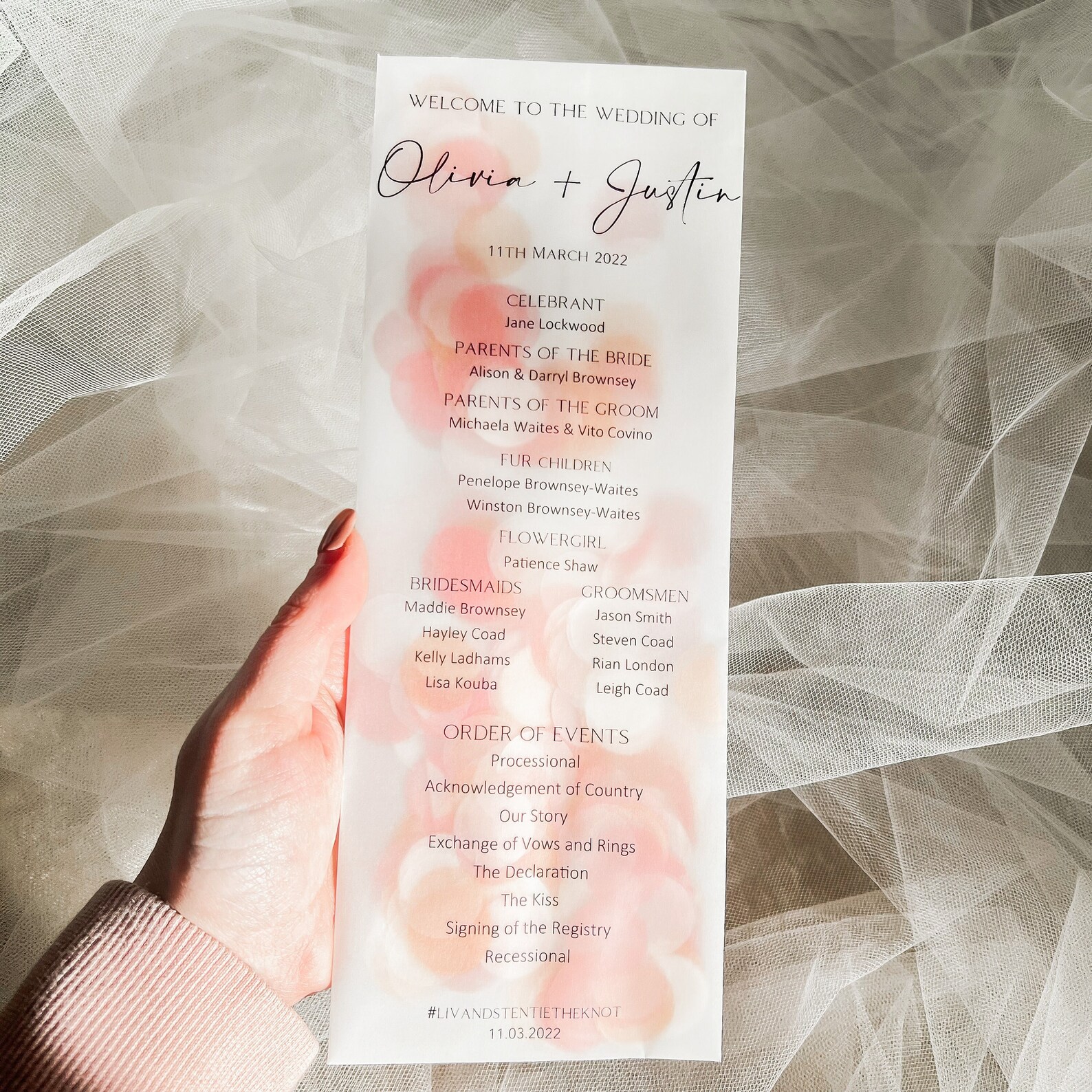 Personalised Wedding Program Envelope for Confetti - Vellum Confetti ...