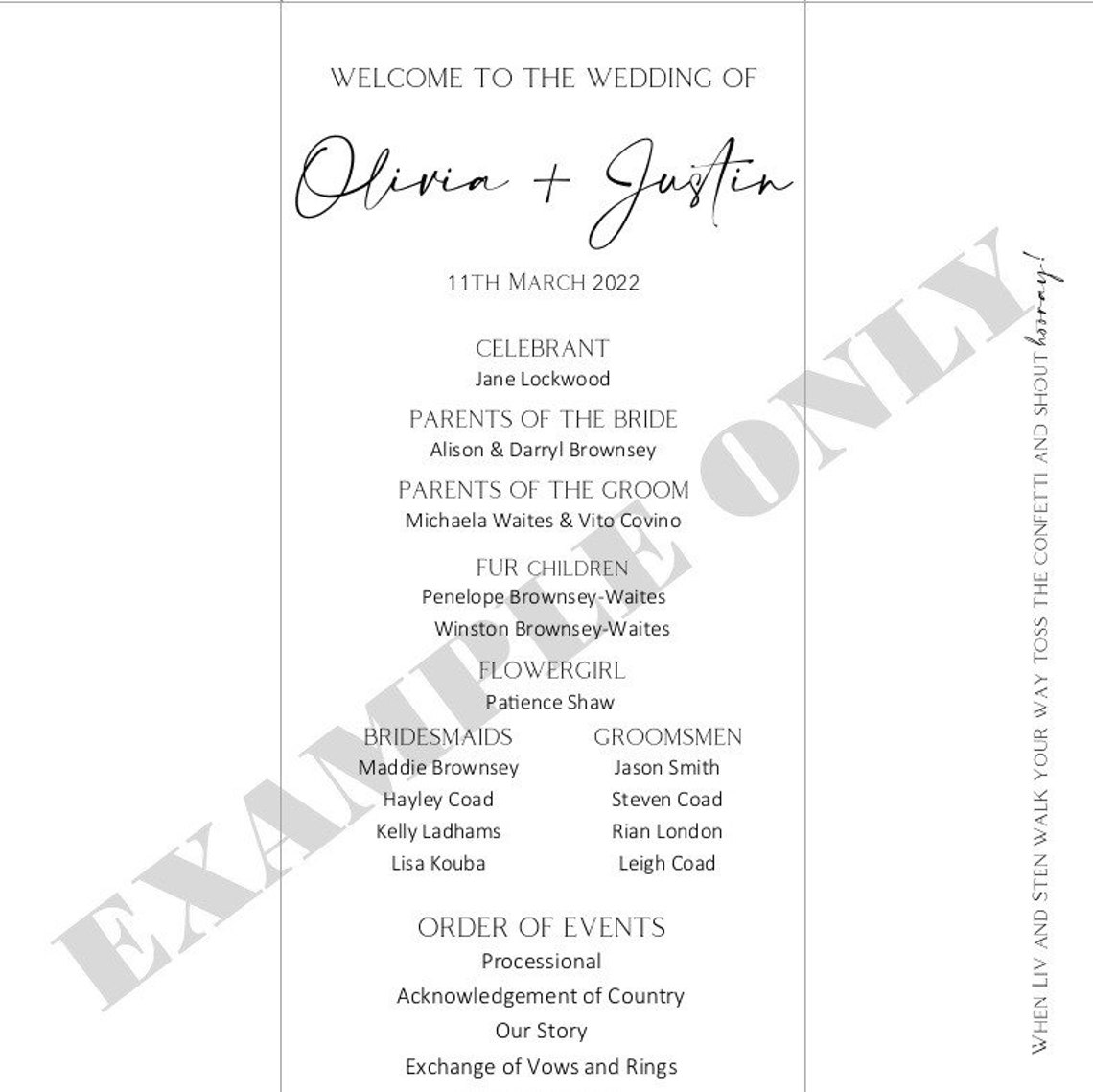 PDF Template - Personalised Wedding Program Envelope for Confetti or ...