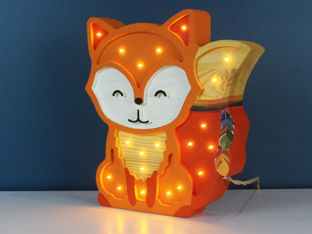 Handmade Wooden Fox Lamp, Table Lamp, Kids Room, Nursery Lighting ...