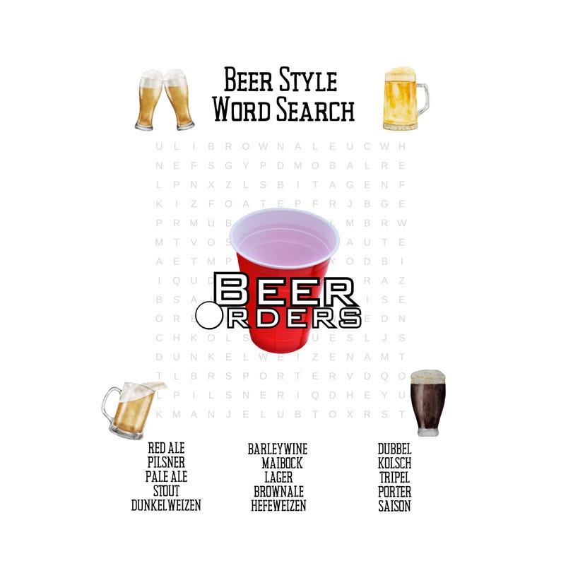 Adult Word Search Printable, Printable Beer Party Game for Adults, Beer ...