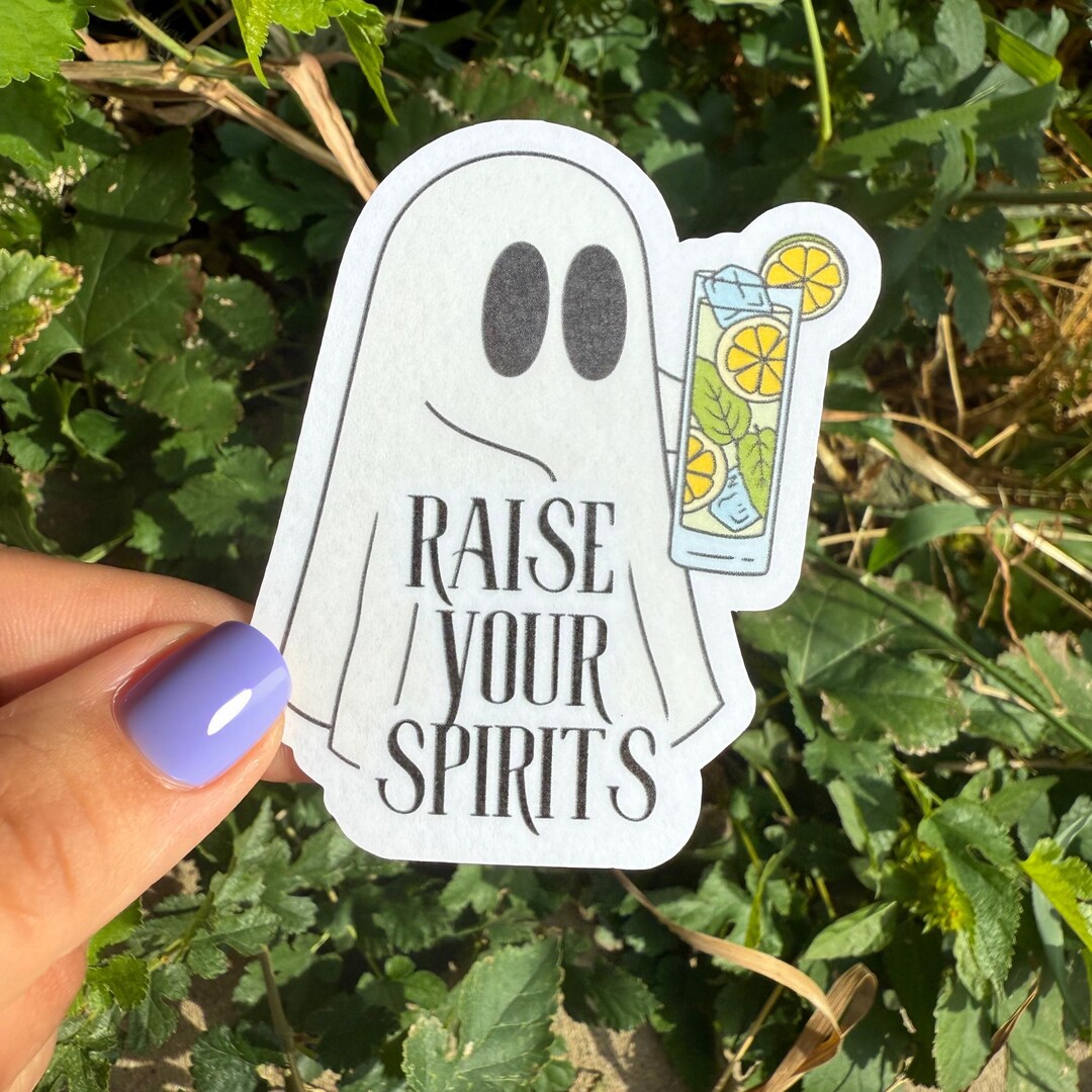 Raise Your Spirits Boozy Ghost Halloween Sticker – Funny Drinking ...