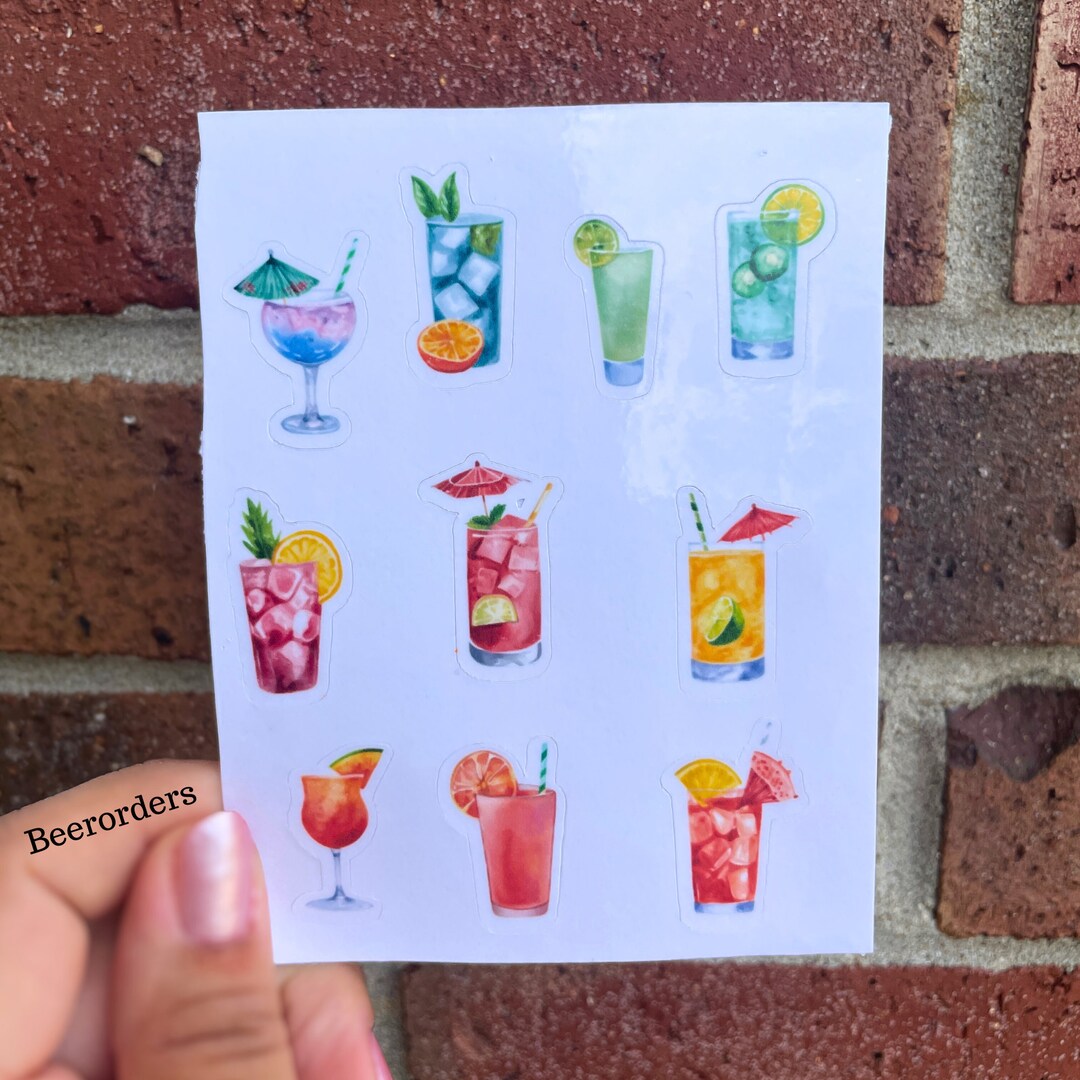 Cute Scrapbook Stickers Mini Watercolor Cocktail Sticker Sheet Set, Fun ...