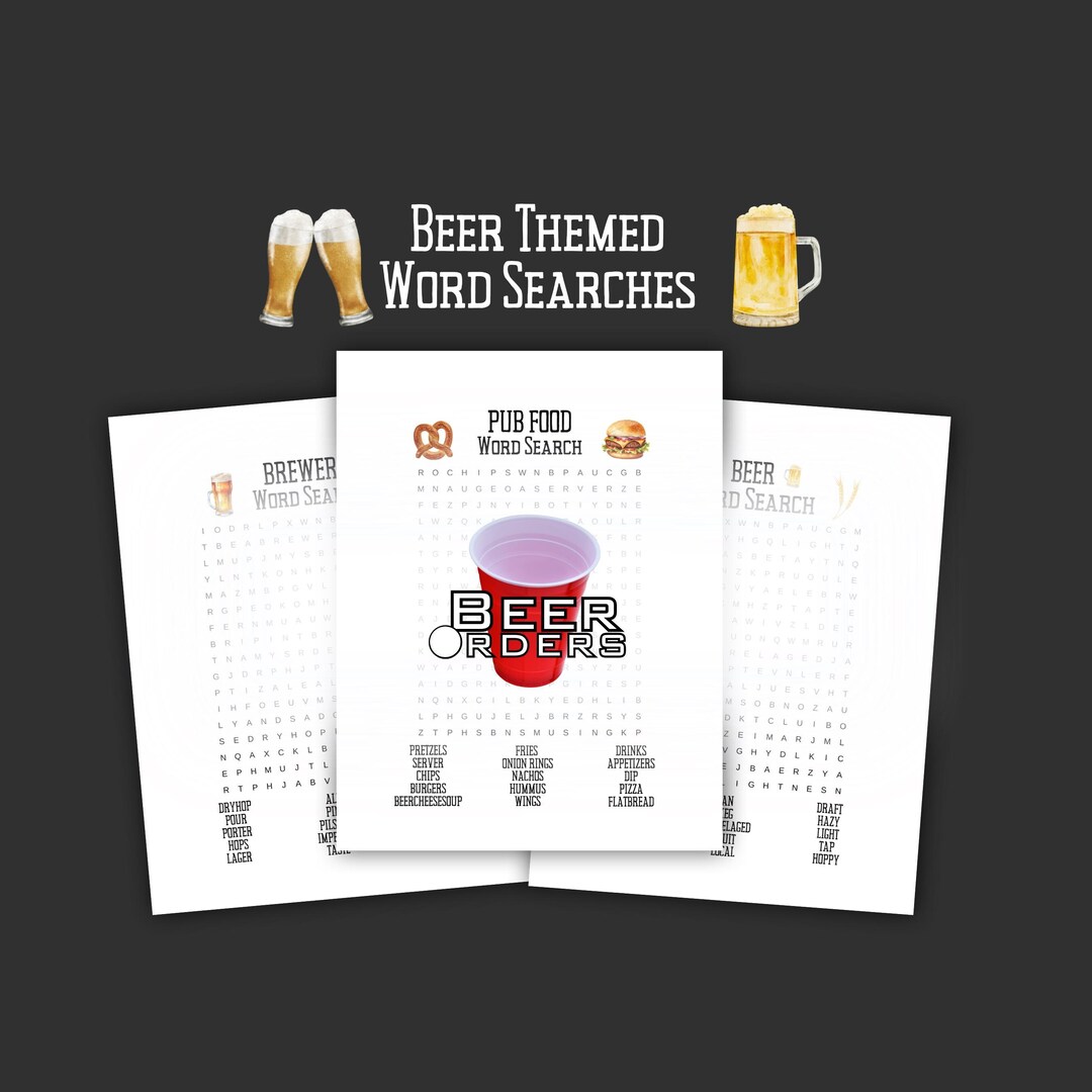 Beer Themed Word Search PDF Printable Party Game for Adults - Etsy