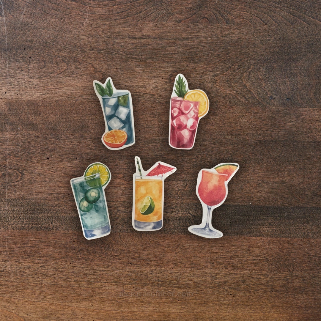 Summer Cocktail Sticker Pack - Cute Watercolor Art Drink Stickers for ...
