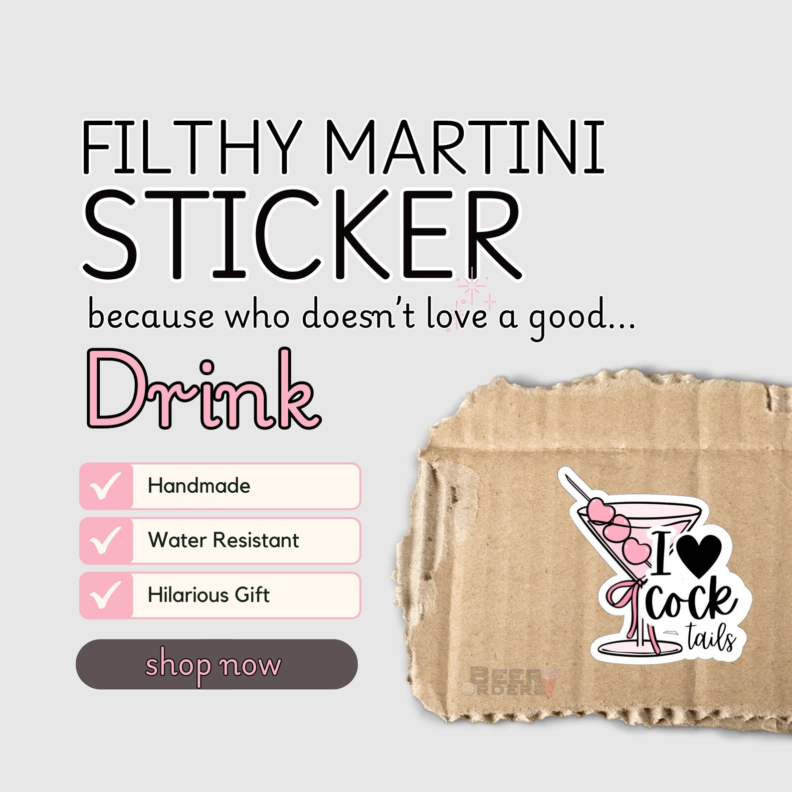 Filthy Martini Cocktail Sticker - Cute Girly Pink Aesthetic - Funny ...