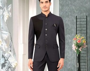 Indian Ethnic Suede Velvet Jodhpuri Blazer for Men Mandarin Blazer for ...