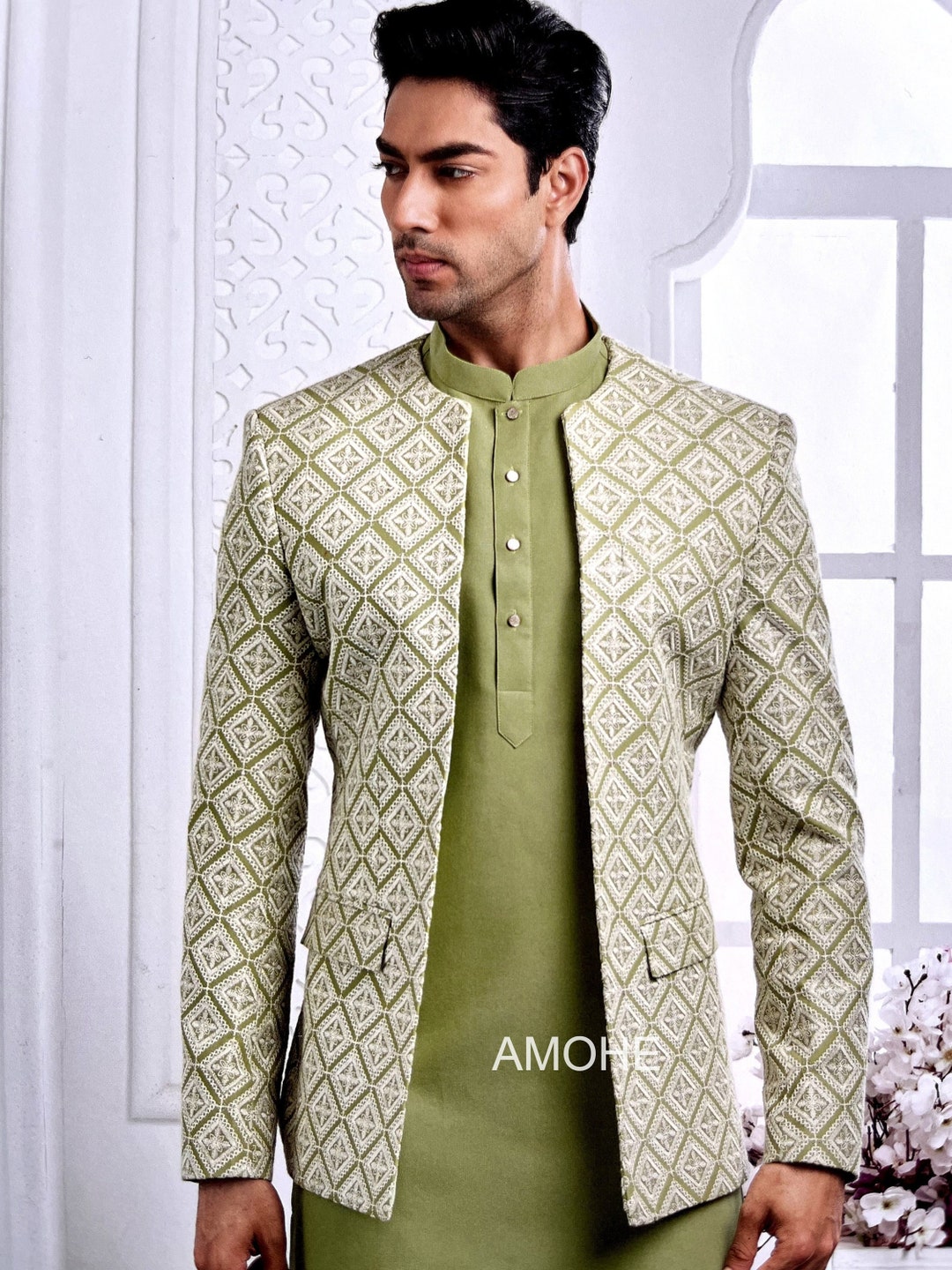 Indian Ethnic Stylish Sequins Heavy Embroidery Open Jodhpuri Suit for ...