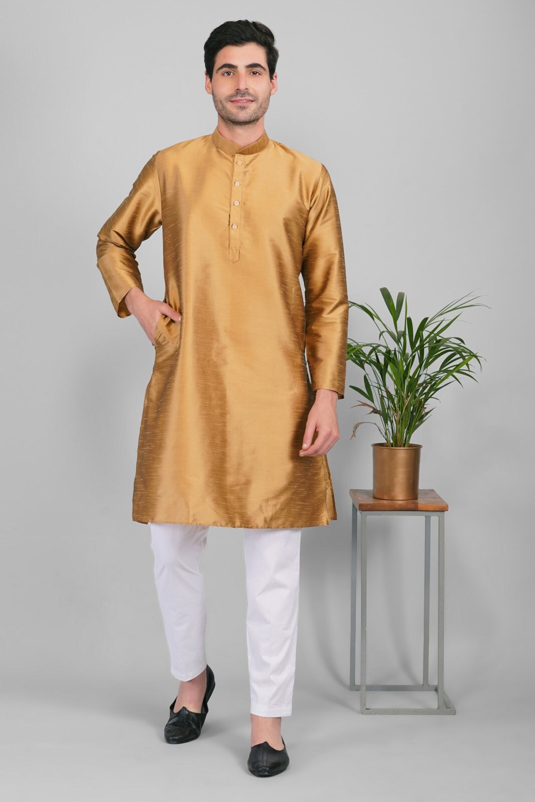 Raw Silk Kurta & Pajama Set for Men, Indian Ethnic Kurta Pajama for Men ...