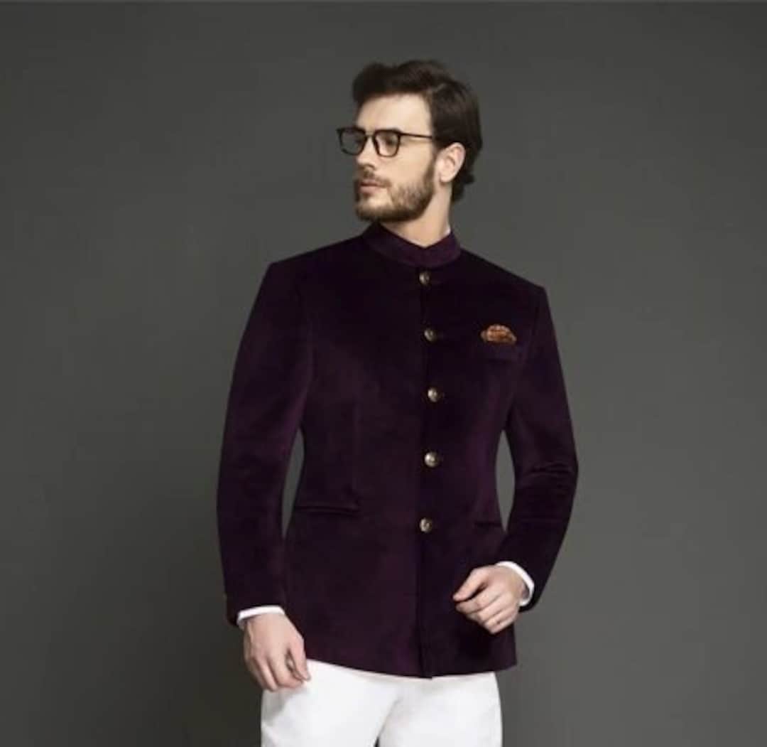 Indian Ethnic Suede Velvet Jodhpuri Blazer for Men Mandarin Blazer for ...
