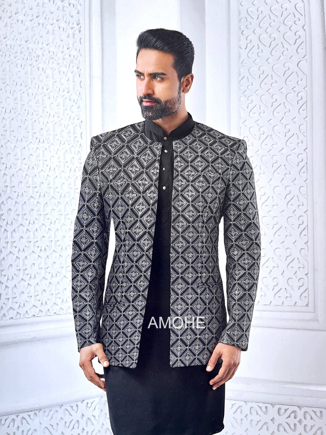 Indian Ethnic Stylish Sequins Heavy Embroidery Open Jodhpuri Suit for ...