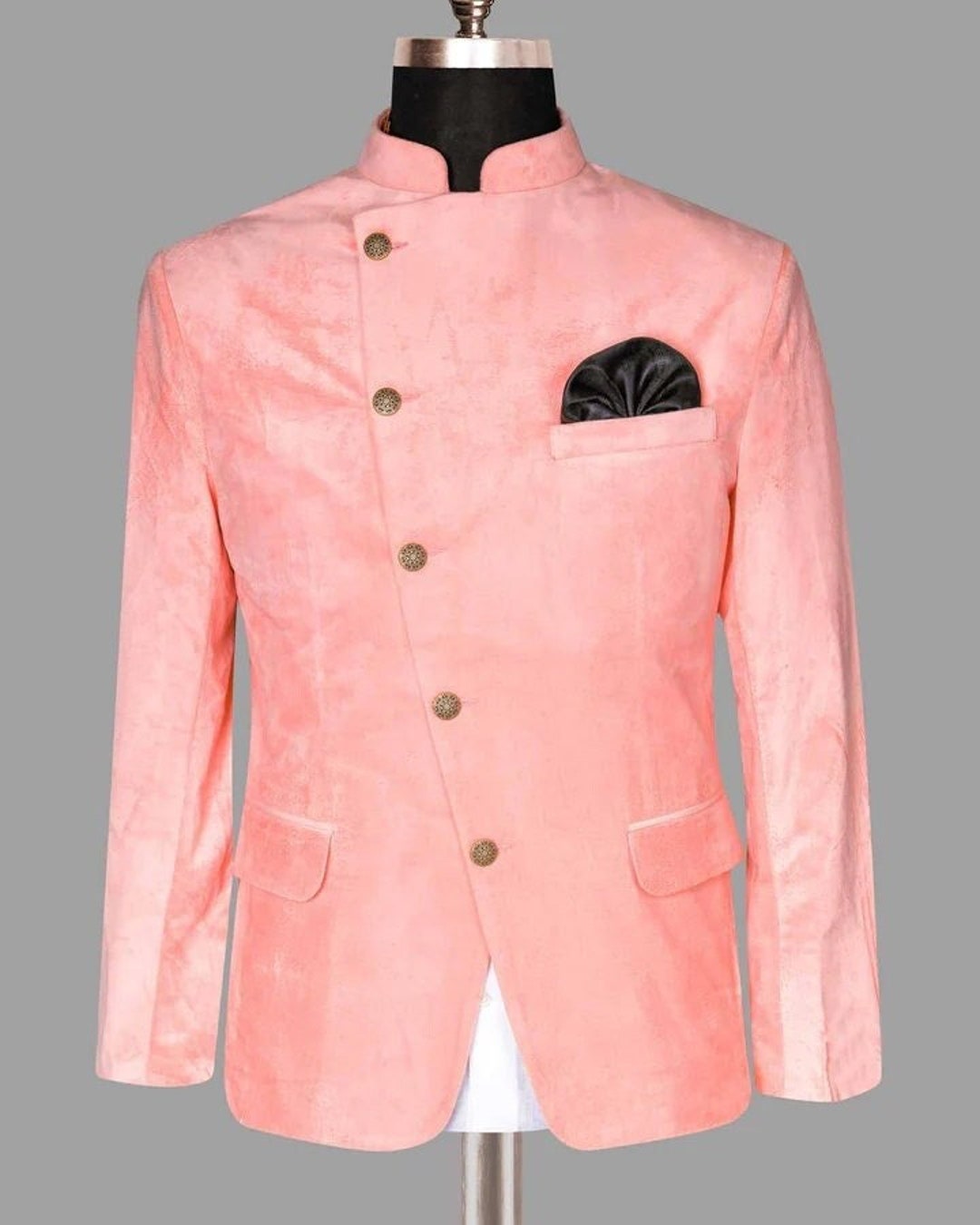 Peach Velvet Indian Ethnic Stylish Jodhpuri Suit for Men, Mandarin Suit ...