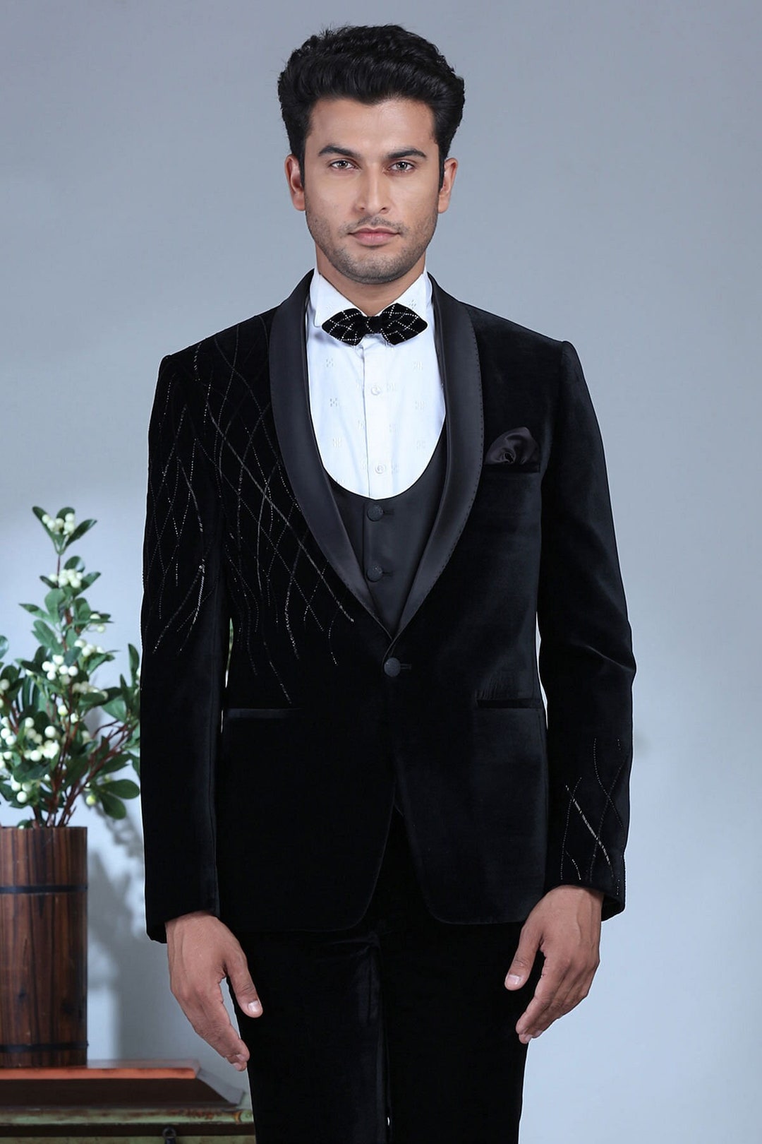 Work Tuxedo Velvet Suit for Man, Velvet Stylish Dinner One Button ...