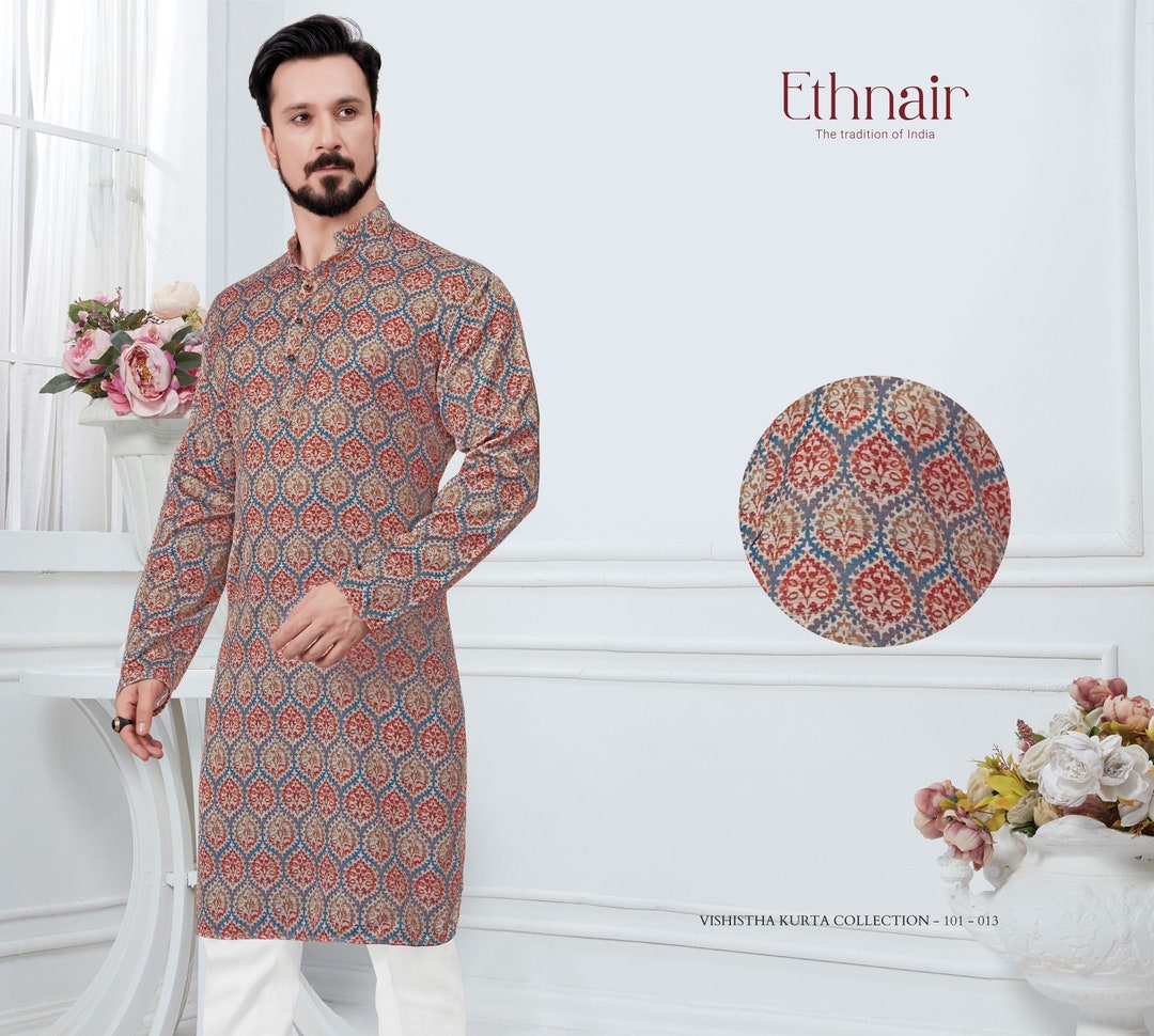 Indian Ethnic Printed Kurta Pajama Set, Diwali Kurta Pajama Set for Men ...