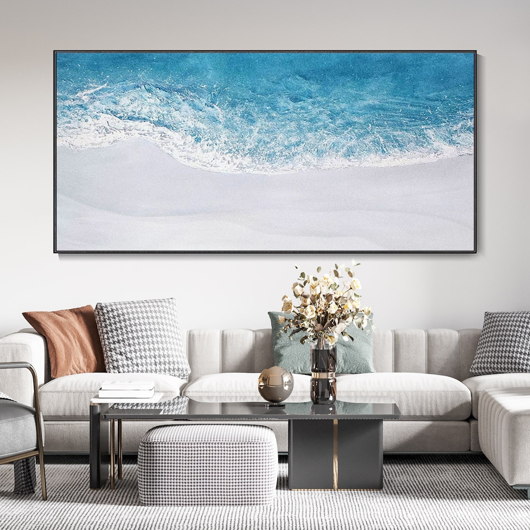 Blue Ocean Custom Painting White Wave Texture Wall Art - Etsy