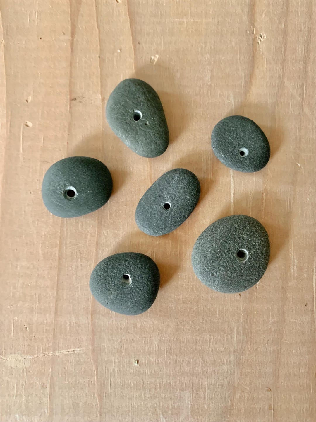 Lake Michigan Beach Pebble Beads for Crafting- 6pc- Smooth Gray Round ...