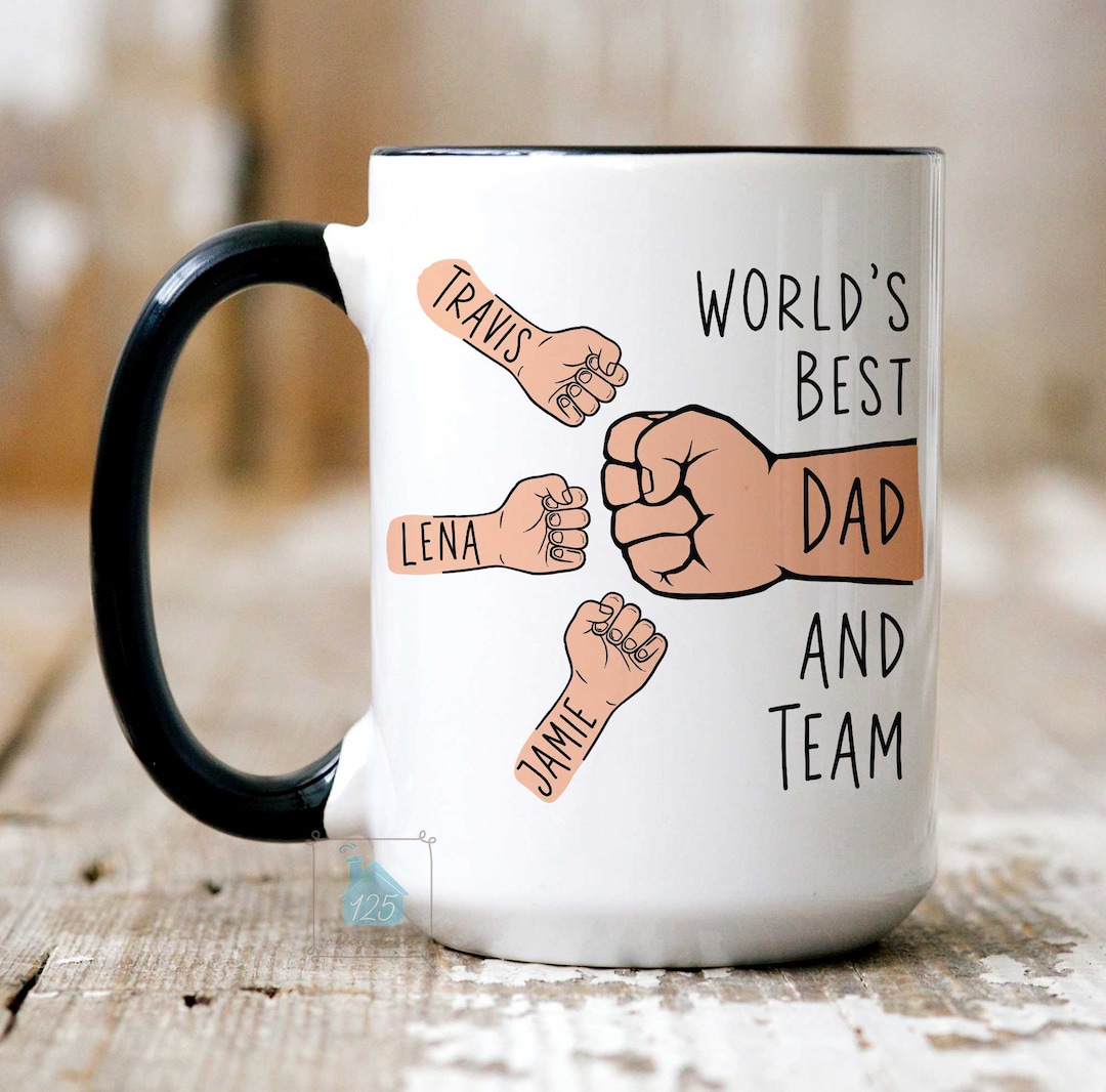 Personalized Dad Fist Bump Mug, Dad Mug With Kids Names, Fathers Day ...
