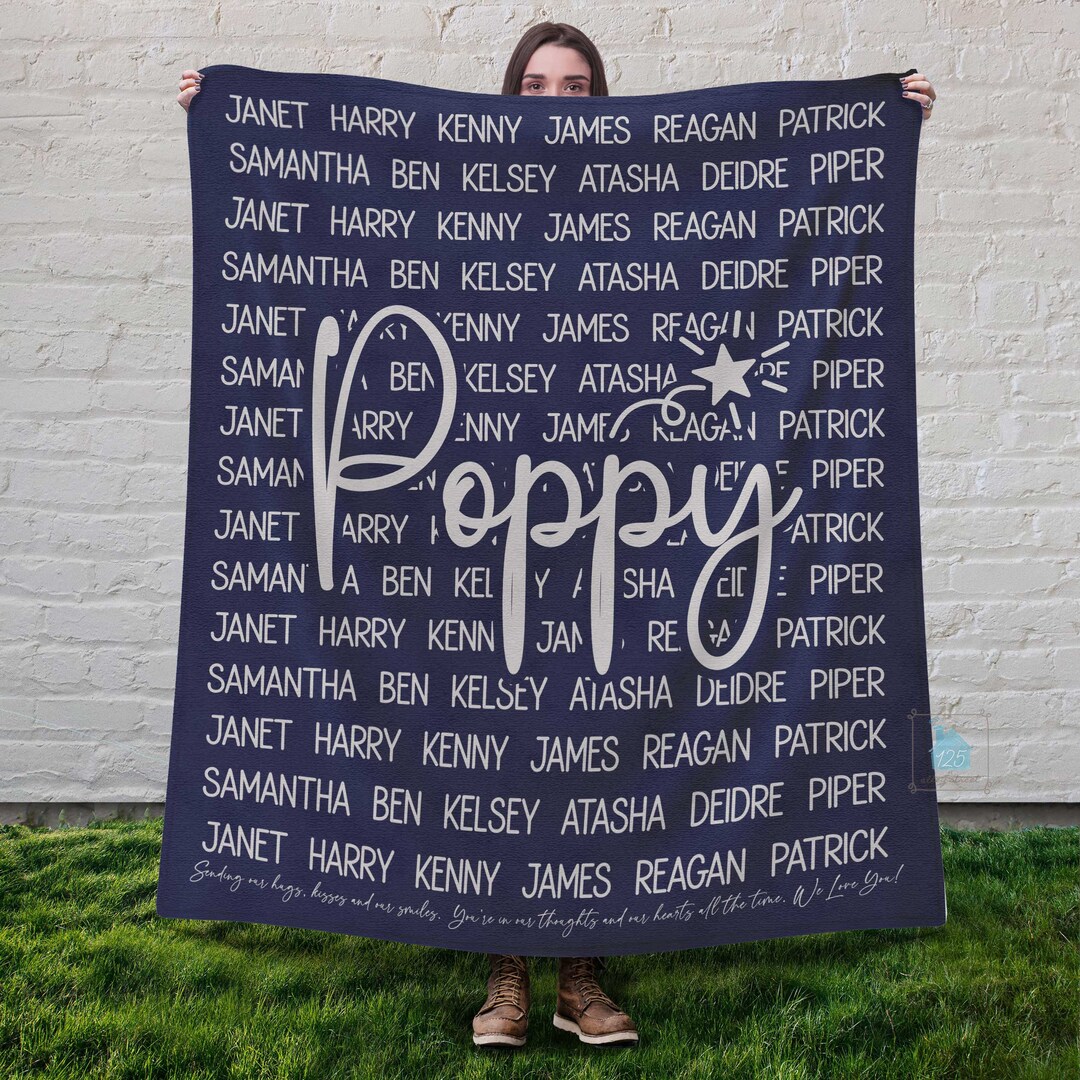 Poppy Gift for Poppy Blanket With Grandkids Names, Personalized Poppy ...