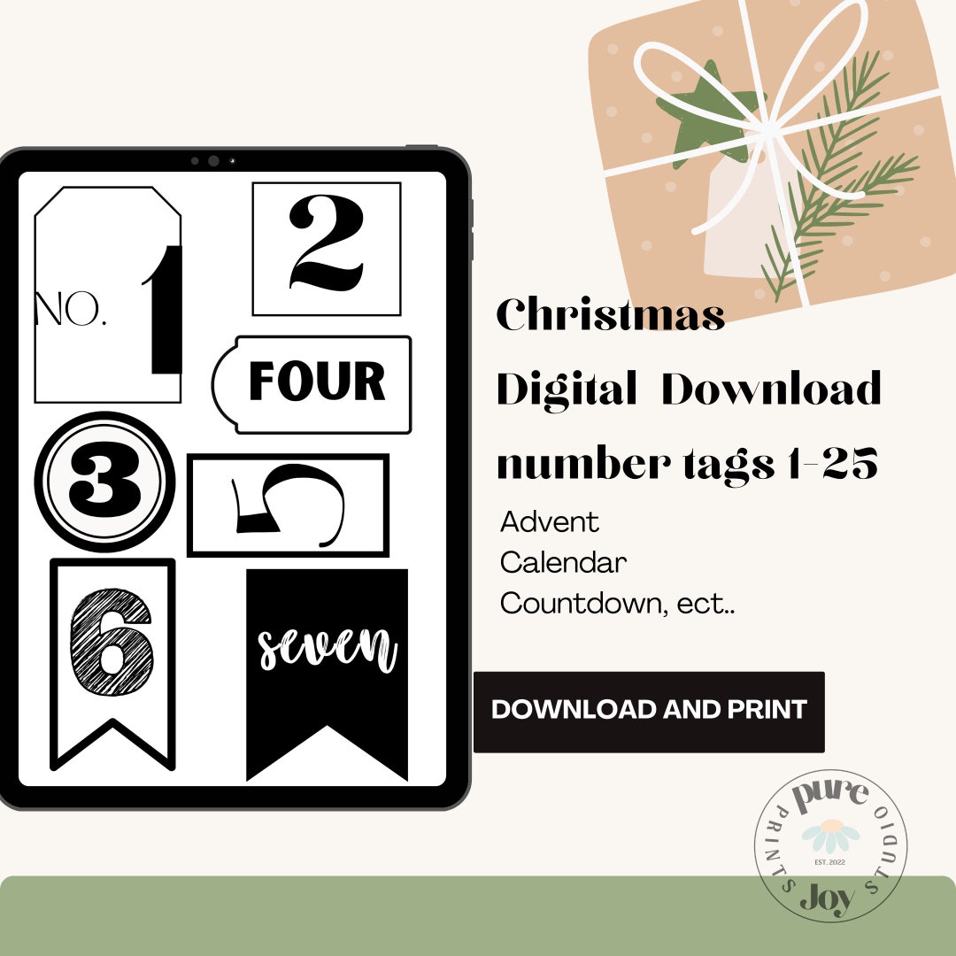 Book Advent Numbers | Advent Calendar Numbers | Printable Tags for ...