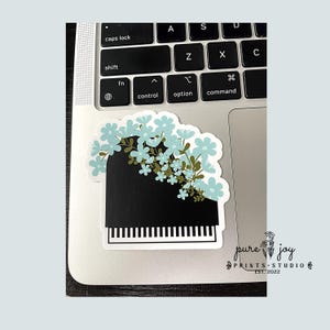 Piano With Blue Flowers Sticker, Matte Waterproof Vinyl Sticker, Piano ...