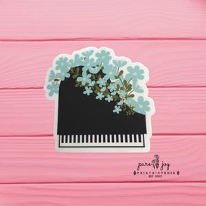Piano With Blue Flowers Sticker, Matte Waterproof Vinyl Sticker, Piano ...