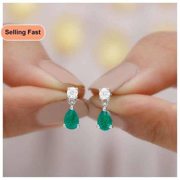 Gold Lab Created Emerald Earrings - Etsy