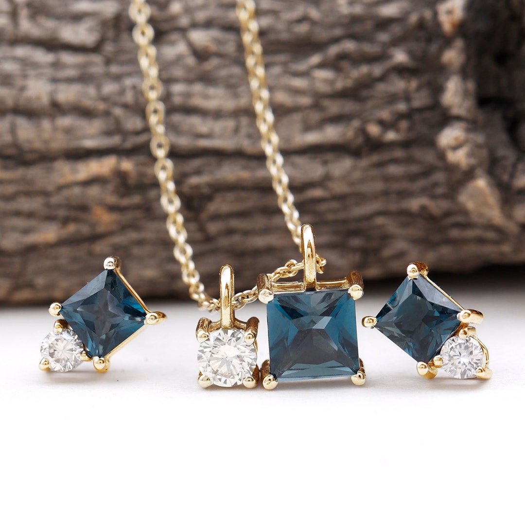 Real London Blue Topaz Jewelry Set Blue Topaz Necklace and - Etsy