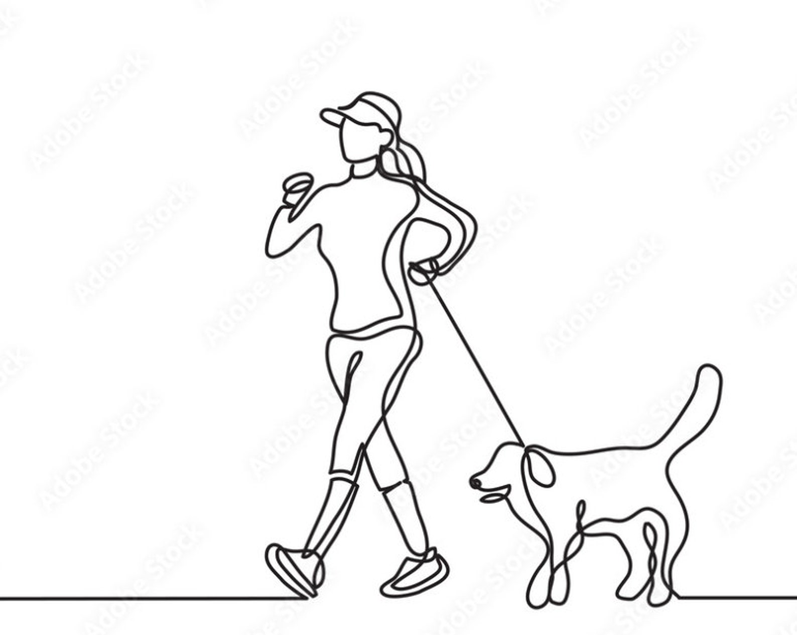 Continuous Line Drawing of Woman Walking Exercise With Dog - Etsy