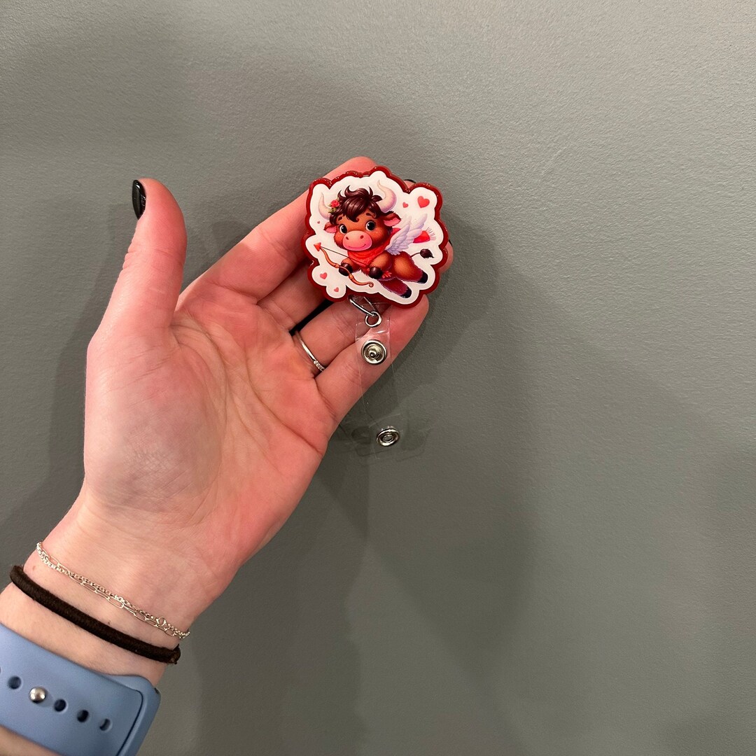 Cupid Highland Cow Badge Reel Nurse Gift Valentines Day - Etsy