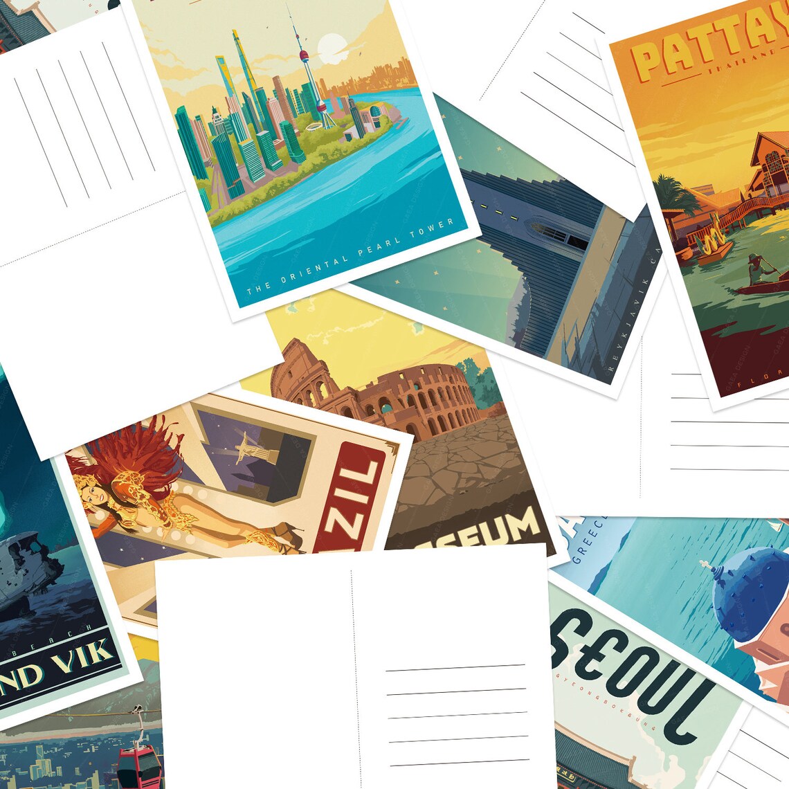 H Set of 9 Pcs Custom Postcards Money Saver Vintage World Travel City ...